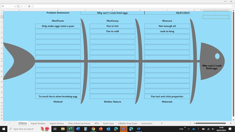 Excel Ishikawa, Fishbone, Root Cause Analysis Template. Fully Editable ...
