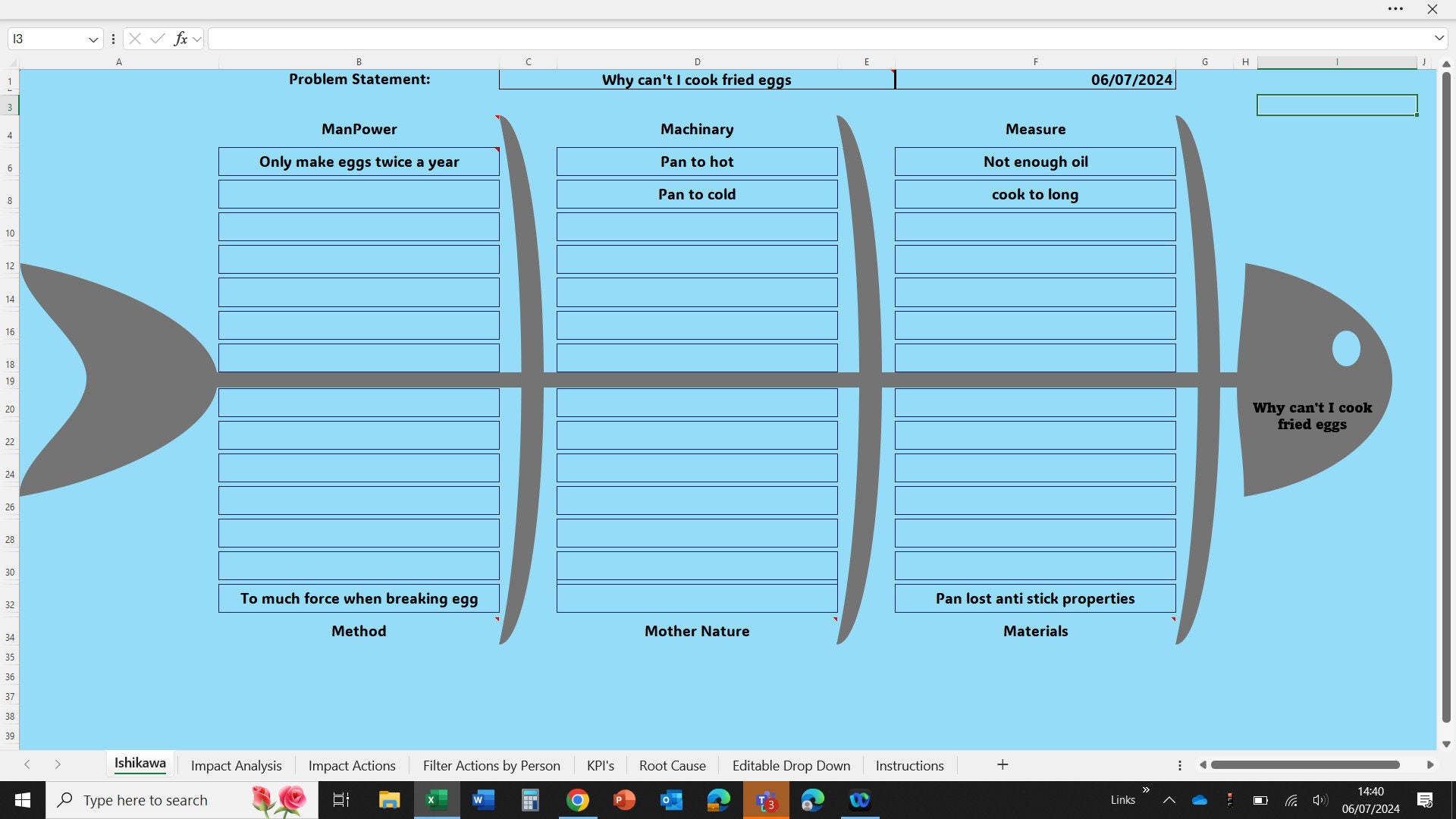 Excel Ishikawa, Fishbone, Root Cause Analysis Template. Fully Editable ...