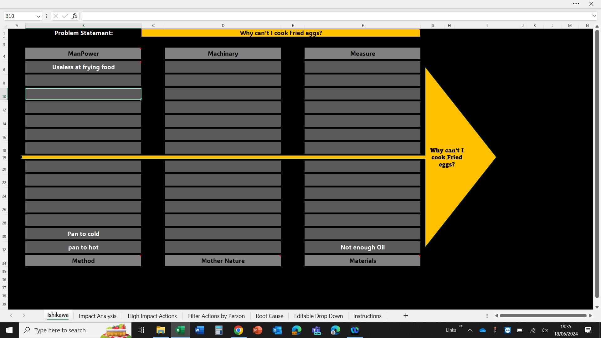 Excel Ishikawa, Fishbone, 5 Whys, Root Cause Analysis Template Problem ...