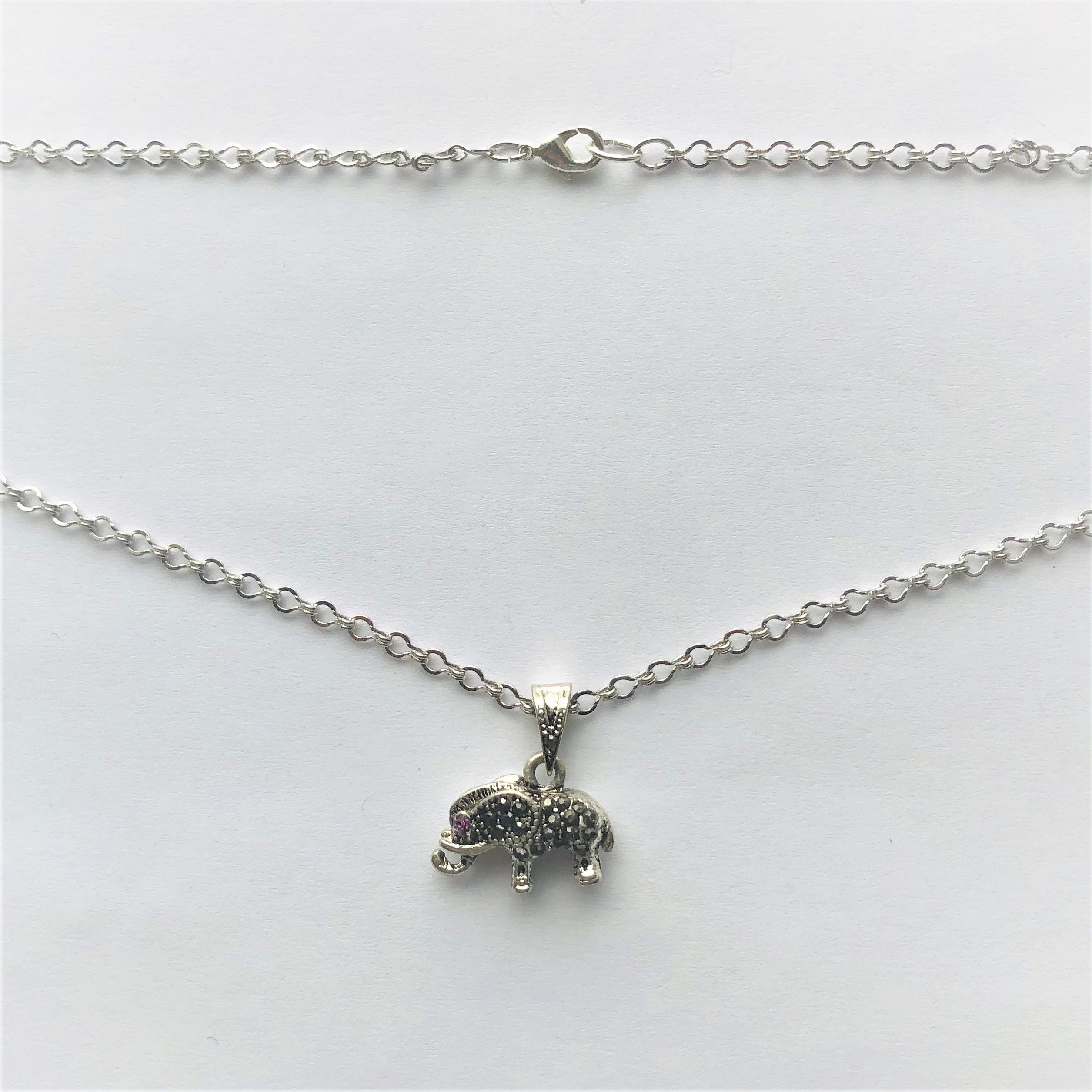 Elephant Charm Necklace Her Marcasite Elephant Pendant Silver Plate ...