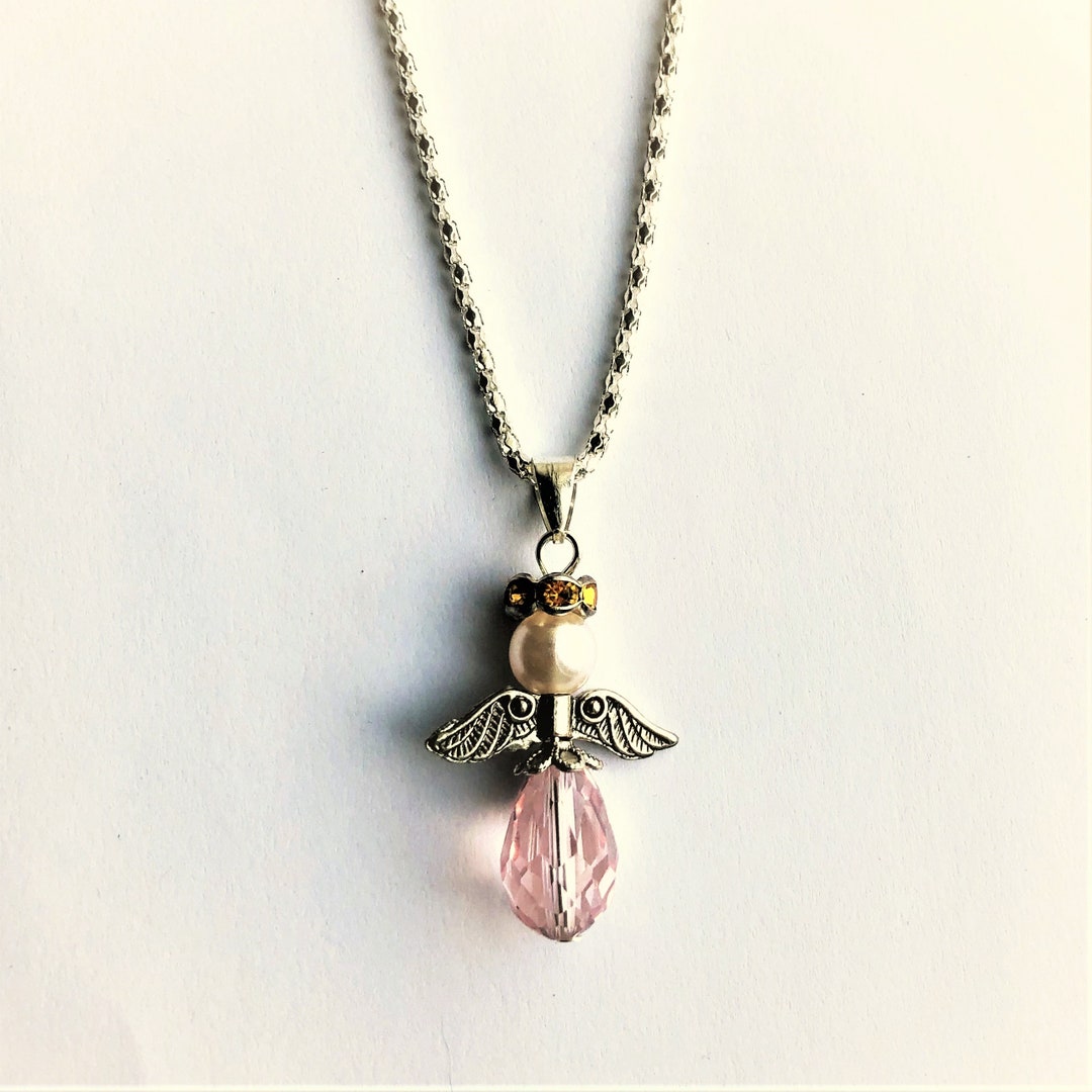 Angel Pendant Pink Faceted Glass Briolette Pendant October Birthstone ...