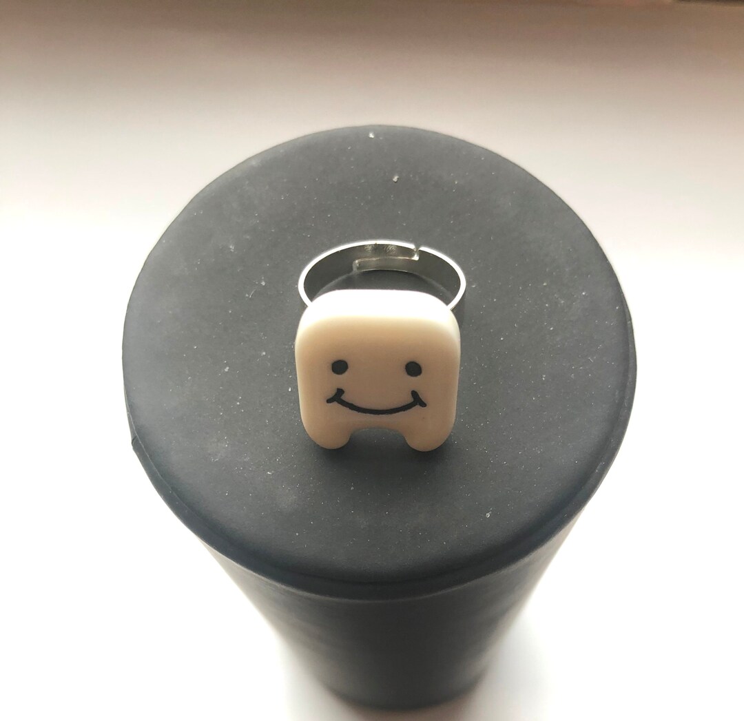 Smiley White Tooth Adjustable Ring Dentist Gift Silver Plated Dainty ...