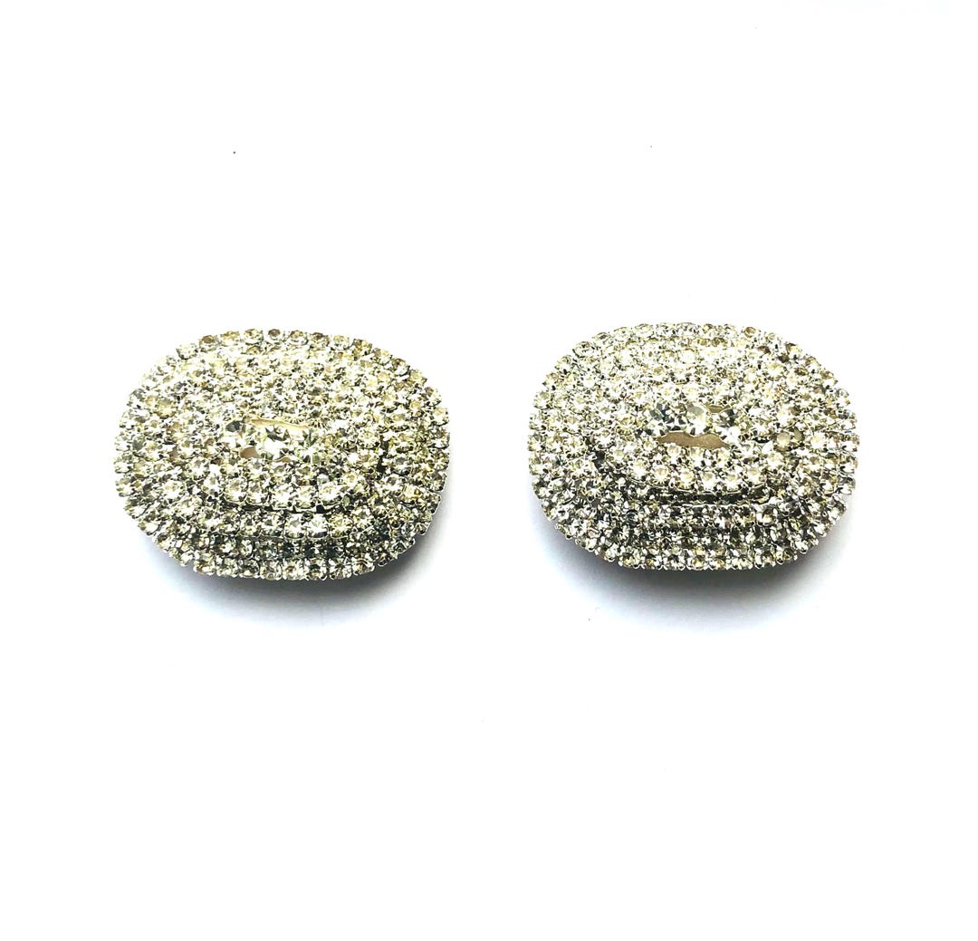 Vintage Clear Rhinestone Multi Stone SHOE CLIPS Gorgeous Large Oval ...