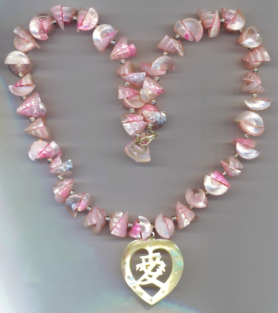 Iridescent Pink Shell Necklace Vintage Necklace Rose Mother O Pearl ...