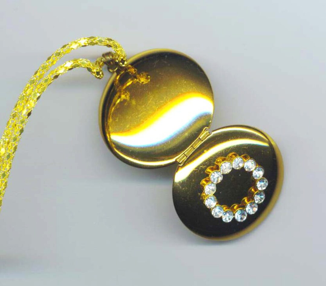 Golden Locket Pendant Rhinestone Locket Round Crystal Pendant Pave ...