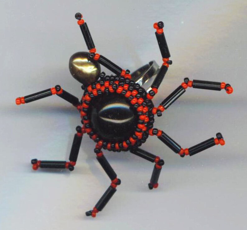Beaded Red& Black Spider Halloween Ring Statement Ring Genuine Pearl ...