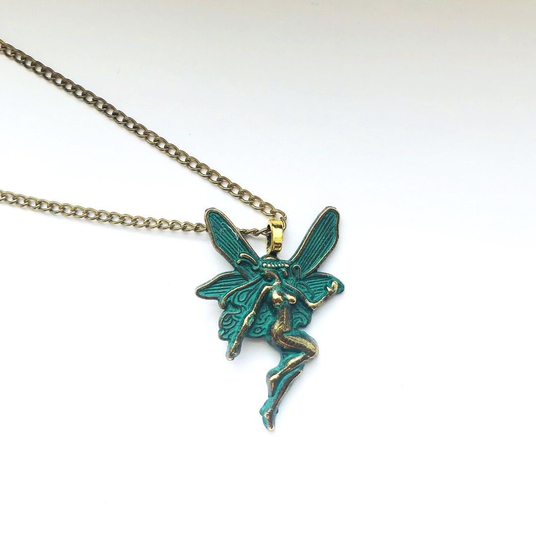 Tinker Bell Cute Fairy Pendant Green Necklace Fairy Charm Tinkerbelle ...