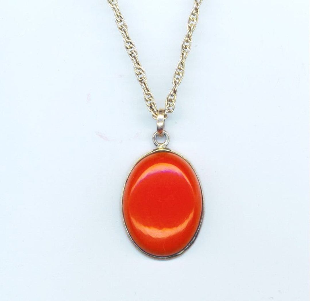 Vintage Sterling Silver& Red Jasper Gemstone Pendant Oval Cabochon Red ...