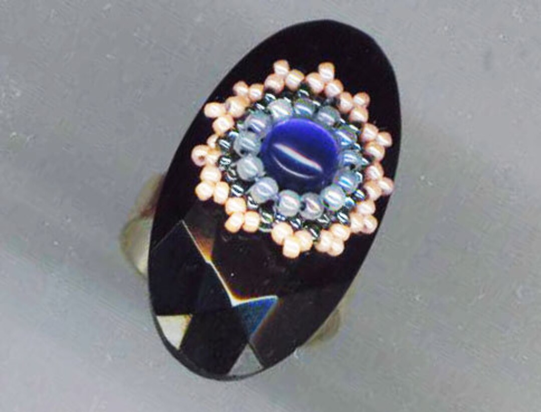 Floral Ring. Royal Blue Stone Cocktail Ring Beaded Cat's - Etsy