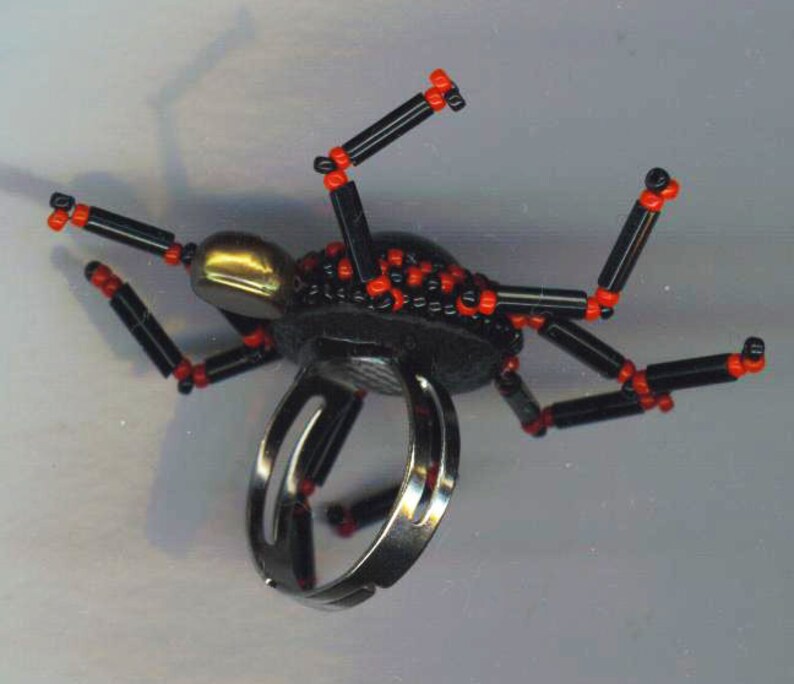 Beaded Red& Black Spider Halloween Ring Statement Ring Genuine - Etsy