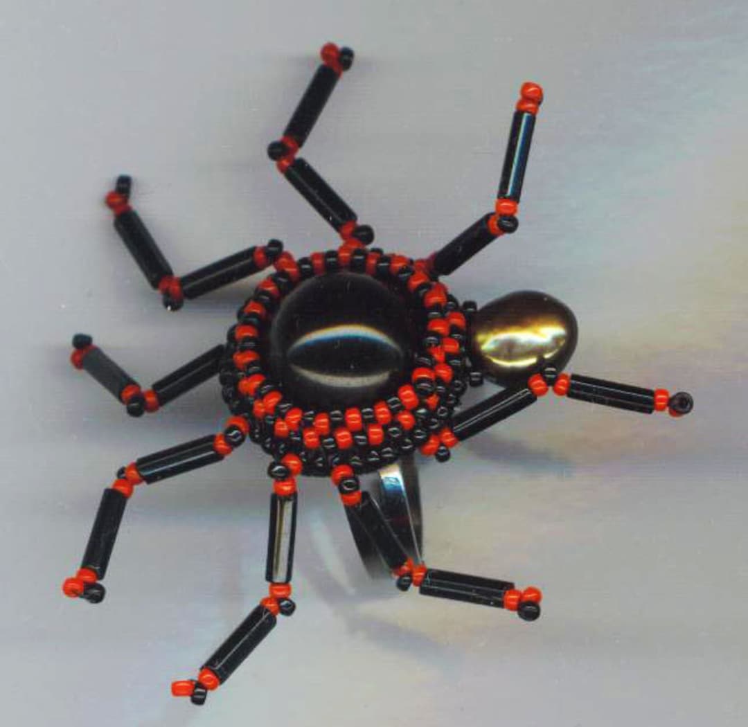 Beaded Red& Black Spider Halloween Ring Statement Ring Genuine Pearl ...