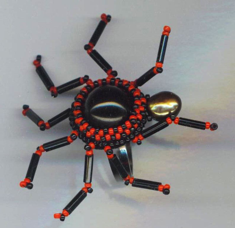 Beaded Red& Black Spider Halloween Ring Statement Ring Genuine Pearl ...