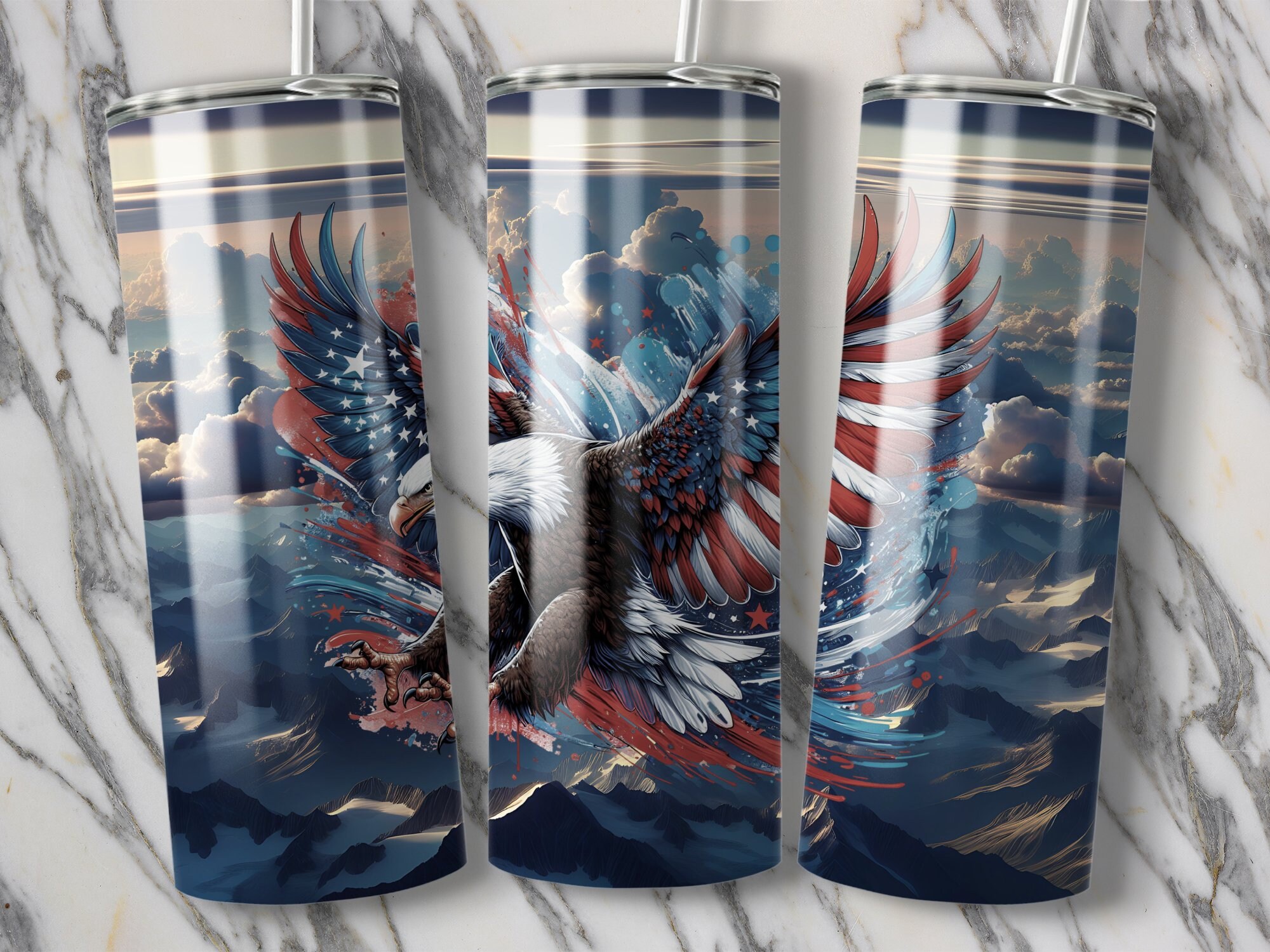 American Eagle Soaring Over Mountains 20oz Tumbler Wrap Design ...