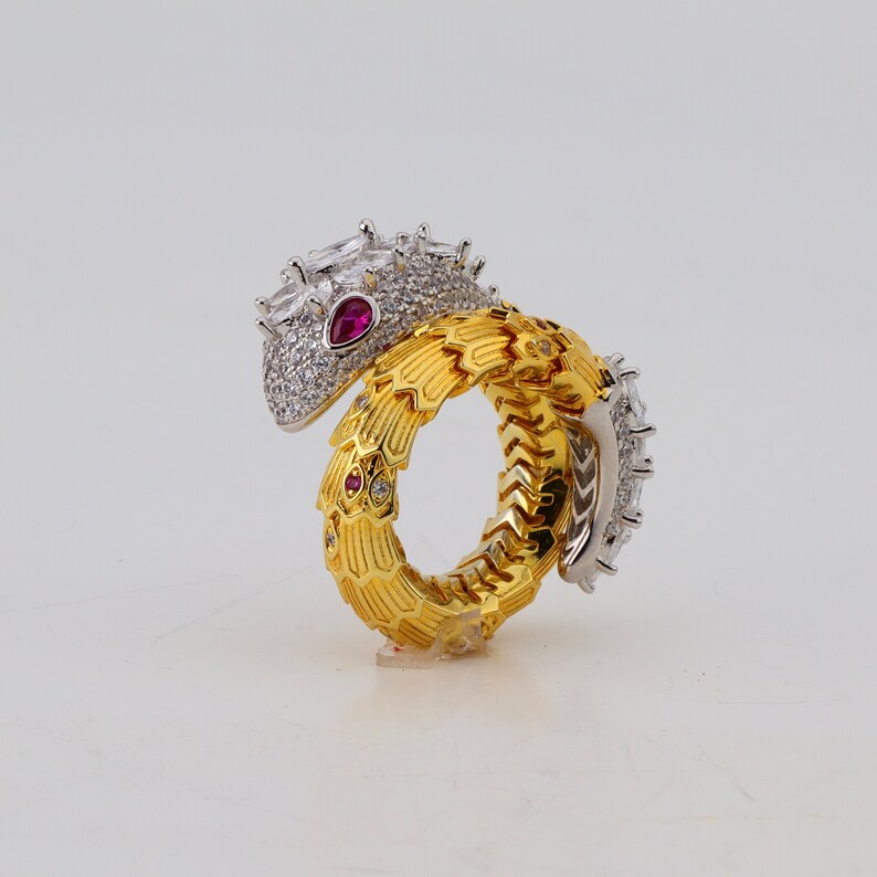 Adjustable Snake Ring, Viper Ring, Ruby Eyes, 14k Gold Plated, Zircon Gemstone - Etsy