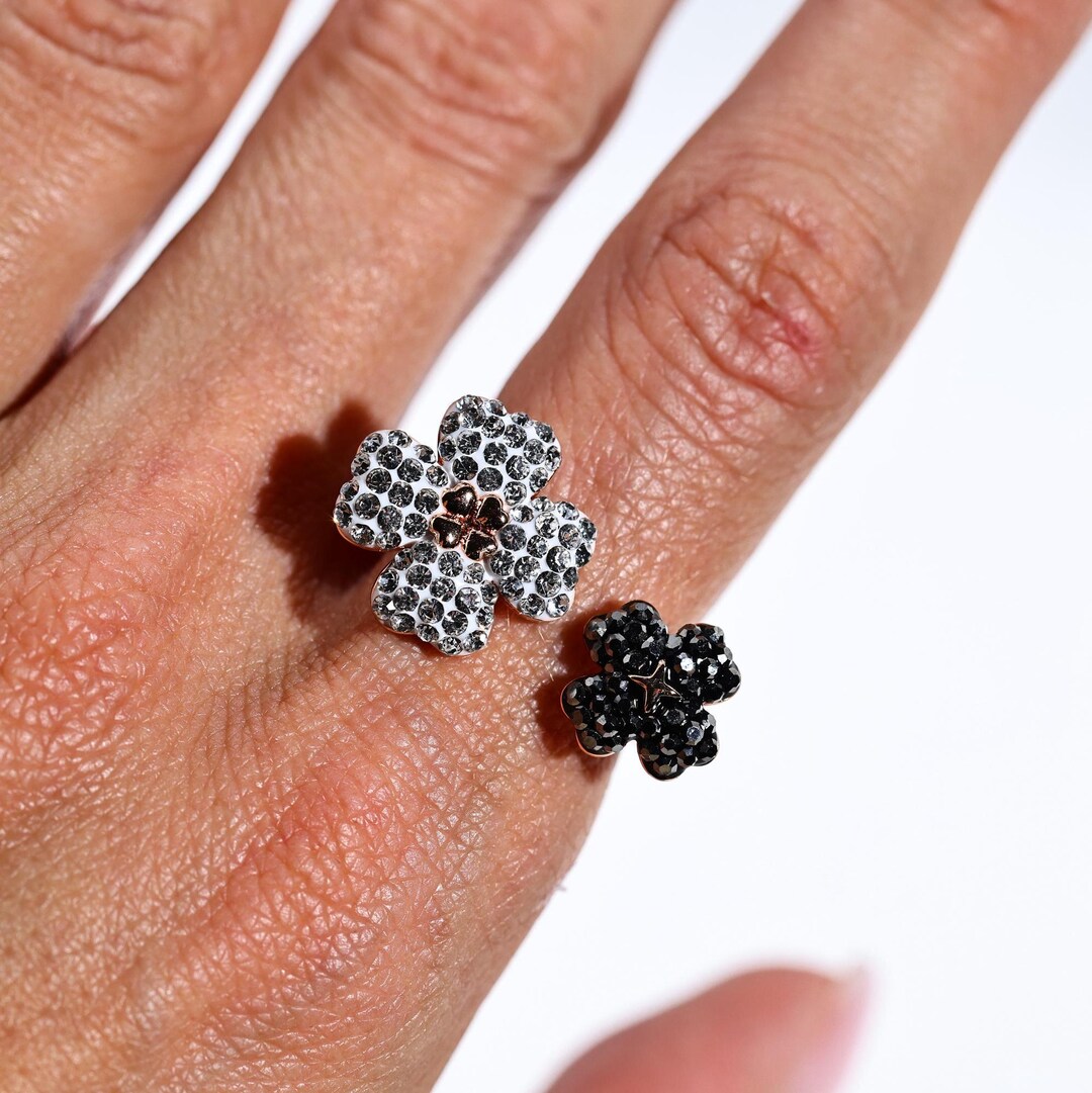 Sparkling Clover-flower Double Ring Rose Gold Platted - Etsy