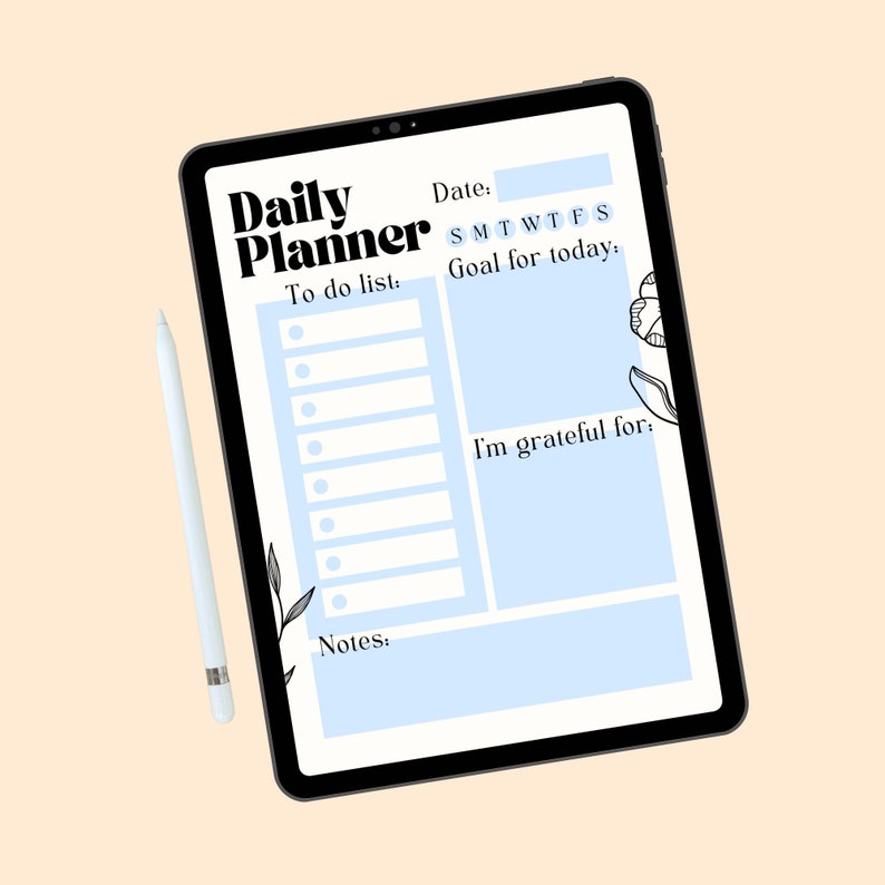 Baby Blue Digital Planner PDF Instant Download Daily Planner Tasks ...