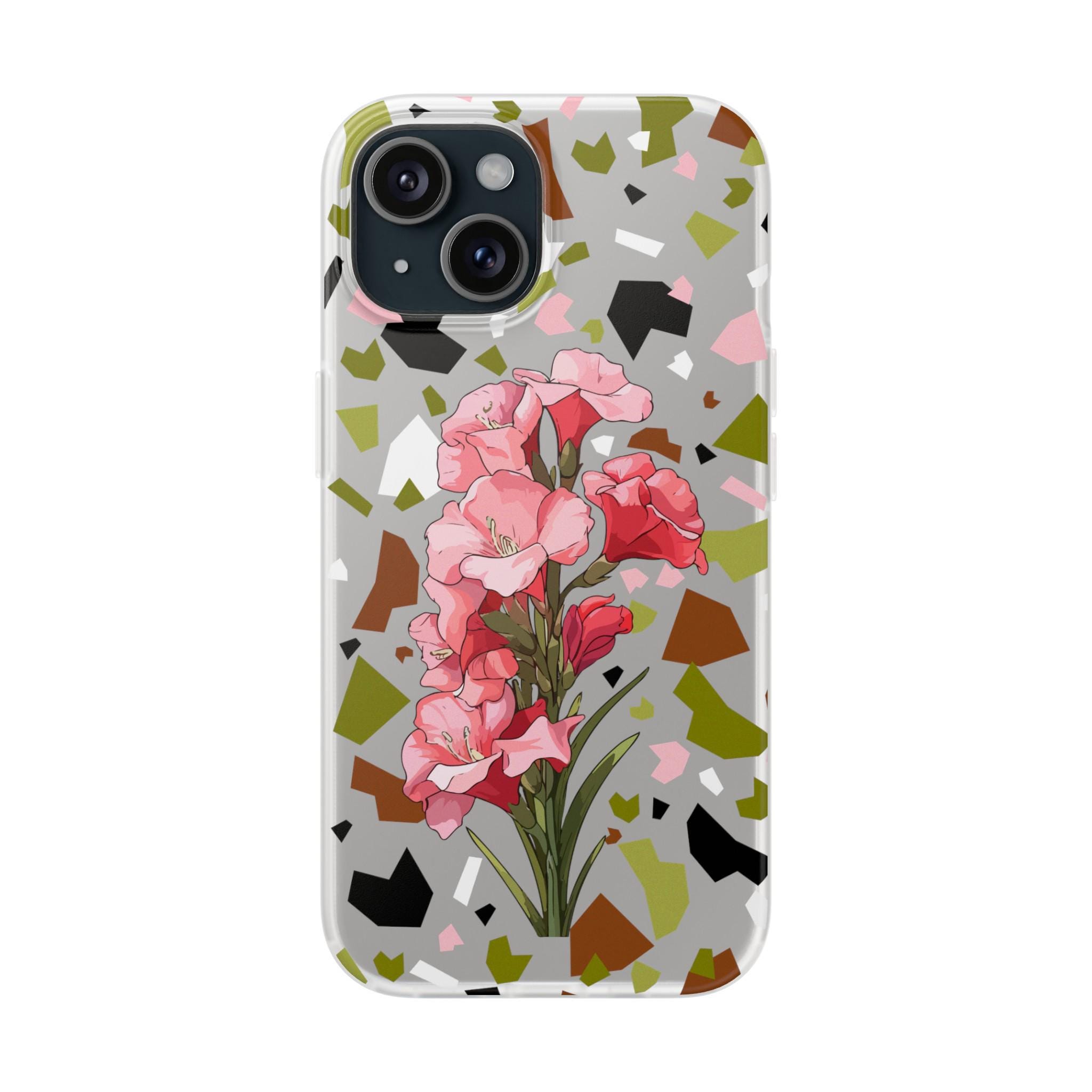 August Birth Month Flexi Case Peridot Color & Pink Gladiolus Clear TPU ...