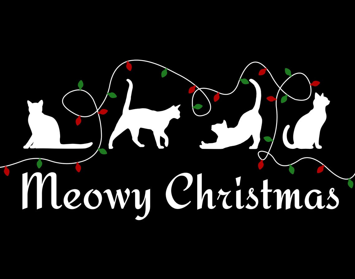 Meowy Christmas Cat Wall Art Landscape 11x14 Print Size Set of 4 Color ...