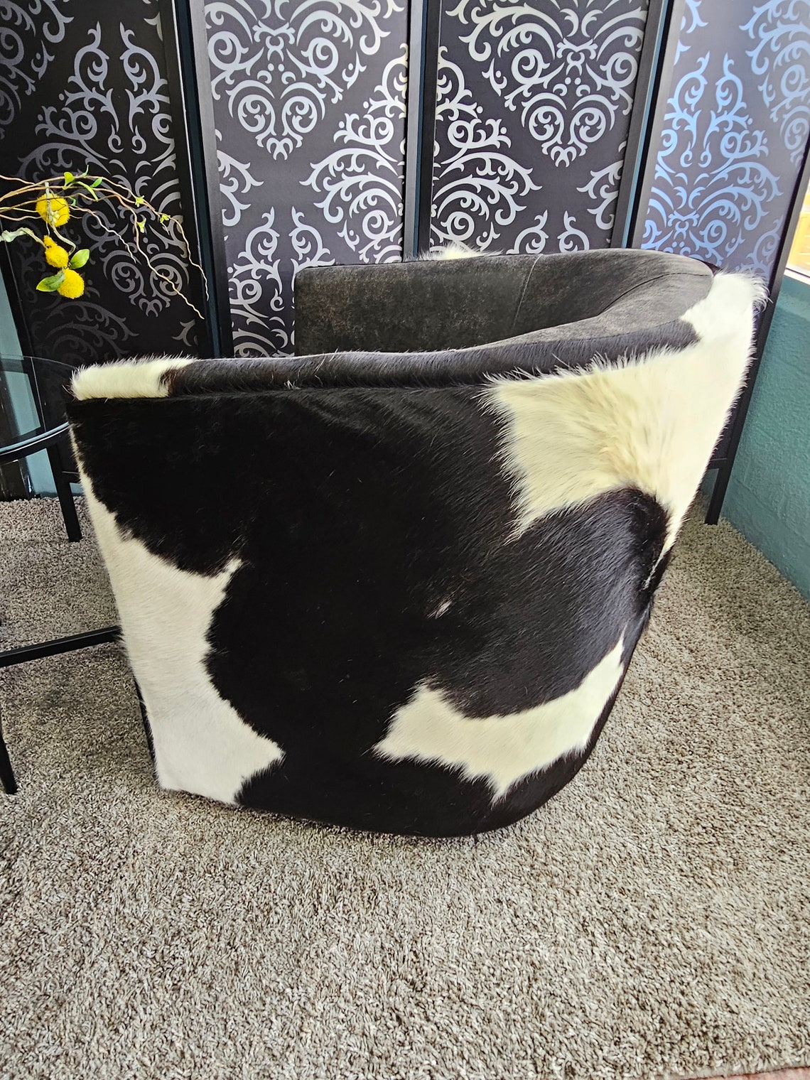 Swivel Leather Barrel Chair, Cowhide Accents Chair, Handcraft Cowhide ...