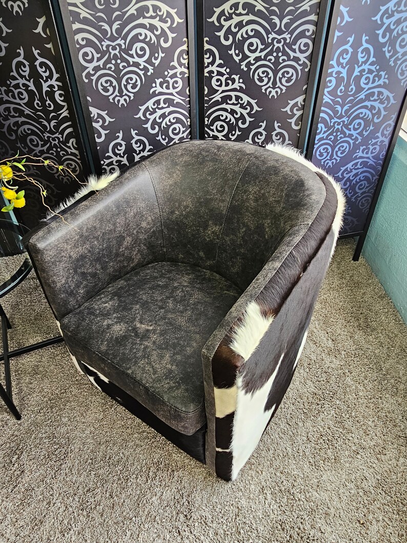 Swivel Leather Barrel Chair, Cowhide Accents Chair, Handcraft Cowhide ...