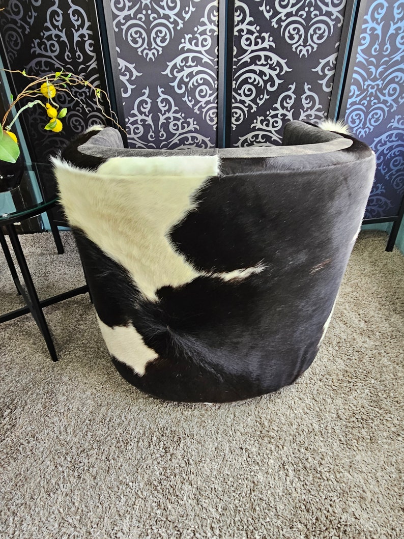 Swivel Leather Barrel Chair, Cowhide Accents Chair, Handcraft Cowhide ...
