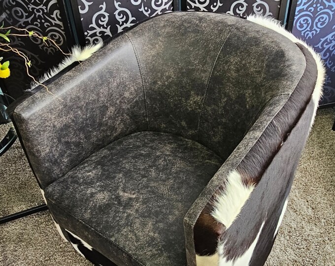 Swivel Leather Barrel Chair, Cowhide Accents Chair, Handcraft Cowhide ...