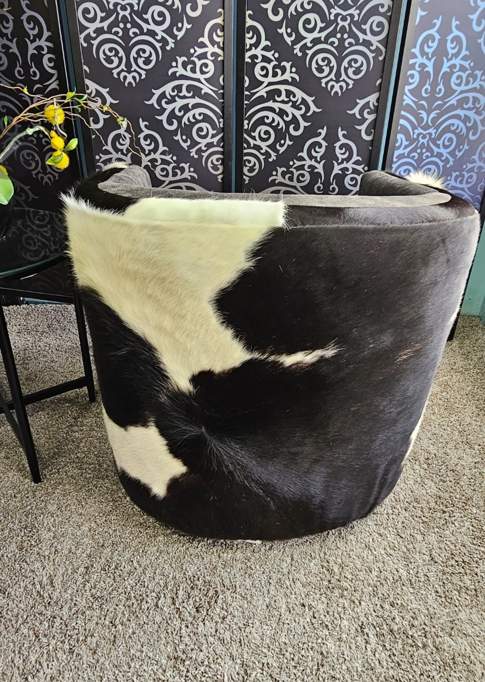 Swivel Leather Barrel Chair, Cowhide Accents Chair, Handcraft Cowhide ...