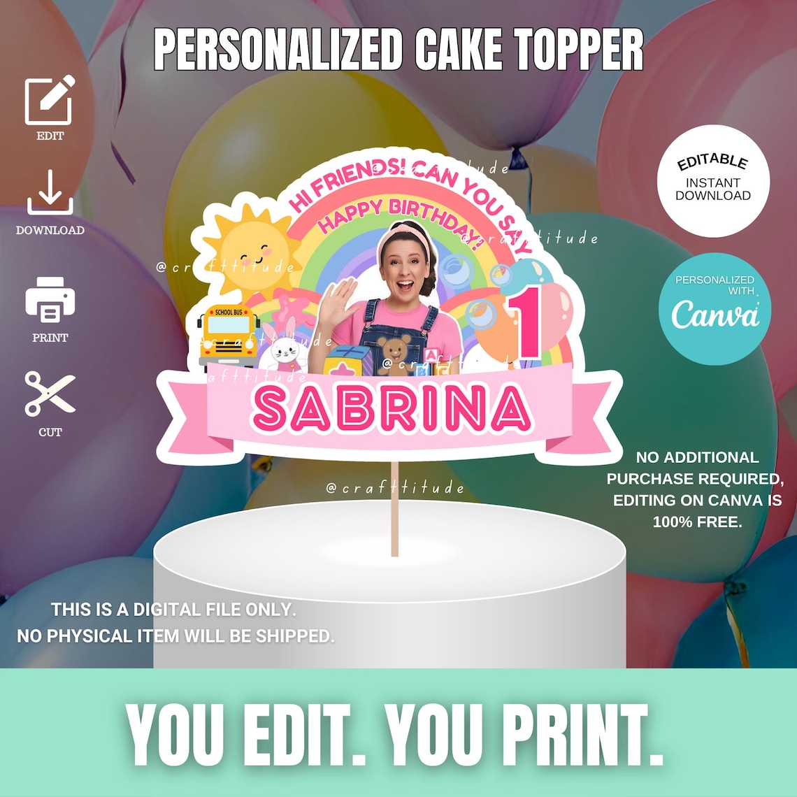 Editable Ms. Rachel Youtube Cake Topper | Happy Birthday | Personalized ...