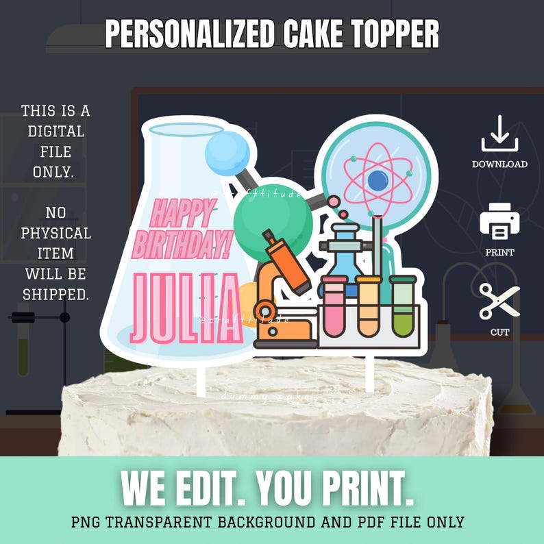 Science Birthday Party Cake Topper Personalized School Laboratory ...