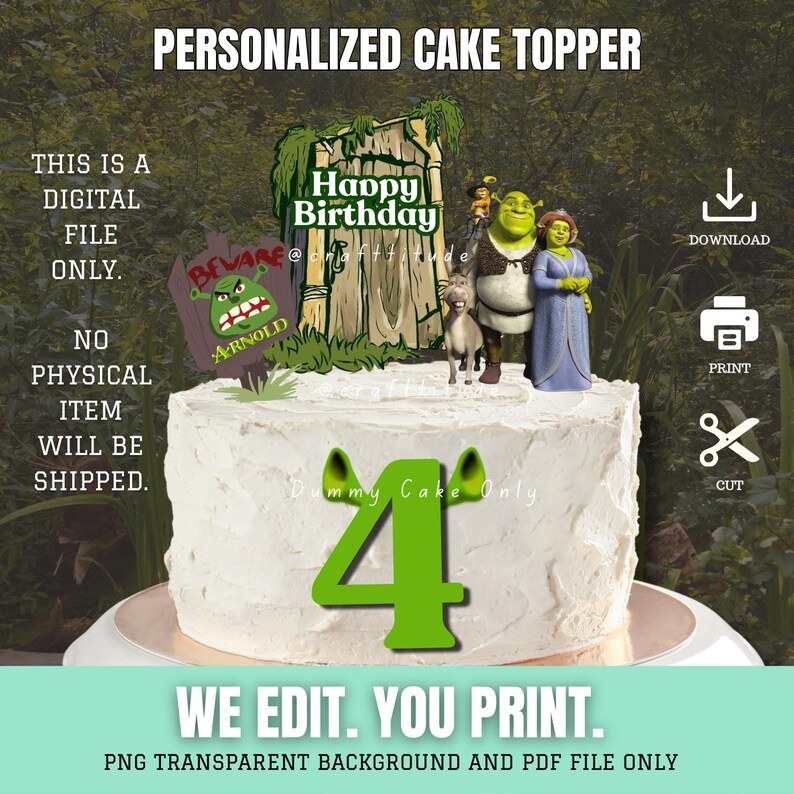 Ogre Shrek Fiona Puss Donkey Inspired Happy Birthday Party Cake Toppers ...