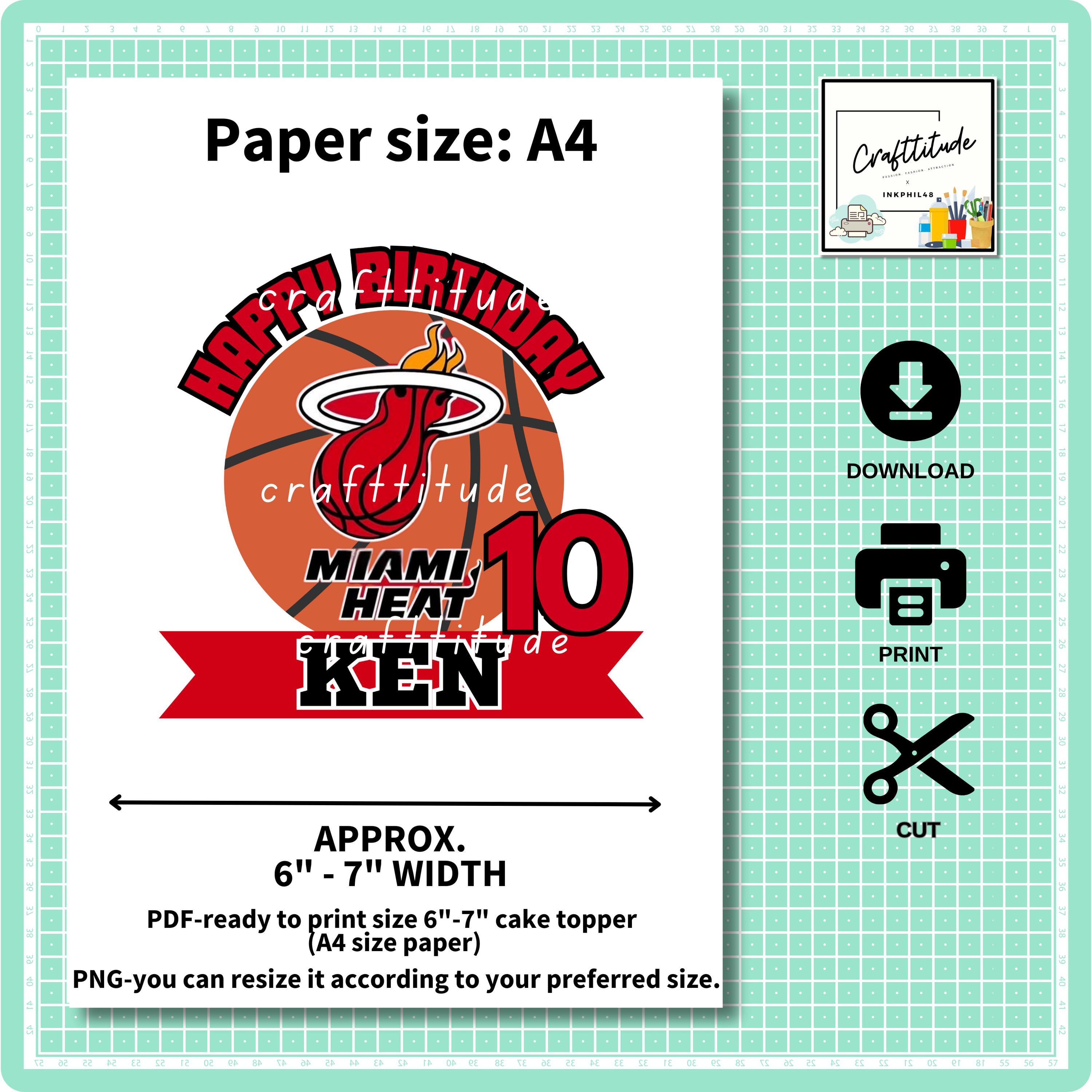Miami Heat Basketball Happy Birthday Cake Toppers, Printable Basketball ...