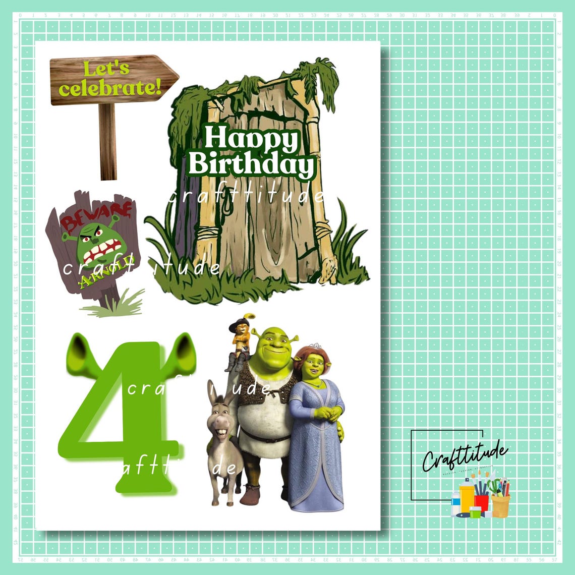 Ogre Shrek Fiona Puss Donkey Inspired Happy Birthday Party Cake Toppers ...
