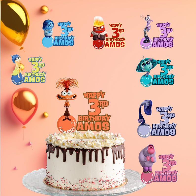 Different Emotions Happy Birthday Party Cake Toppers Inside Out Joy ...