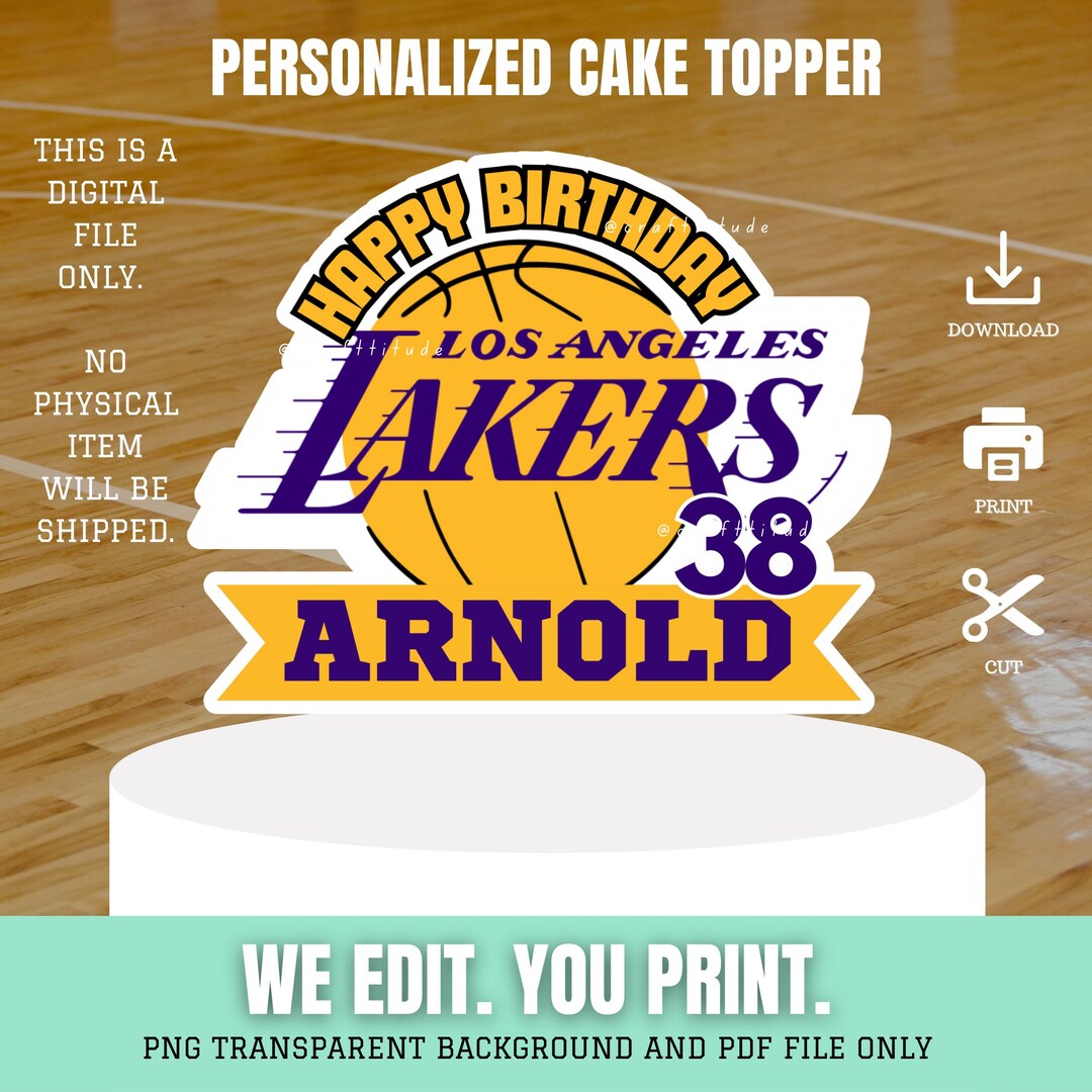 Lakers Basketball Team Happy Birthday Cake Topper, Printable Cake Decor ...