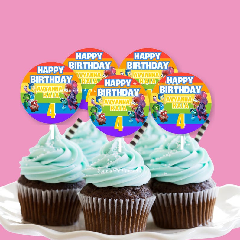 Inside Out Happy Birthday Party Package Cake Toppers, Cupcakes Topper ...