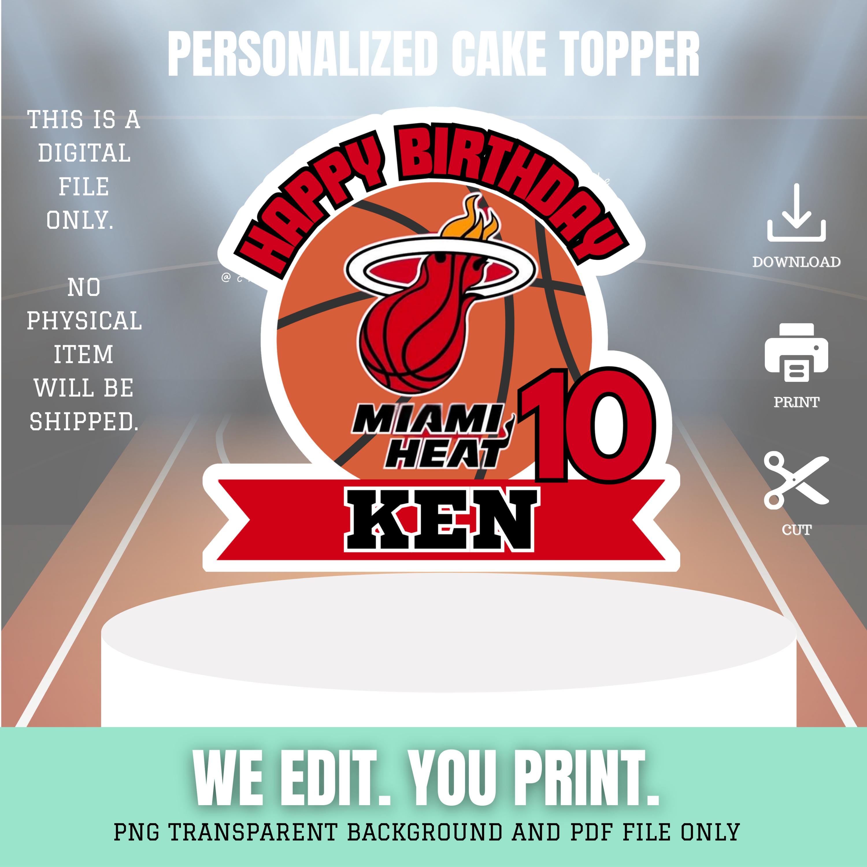 Miami Heat Basketball Happy Birthday Cake Toppers, Printable Basketball ...