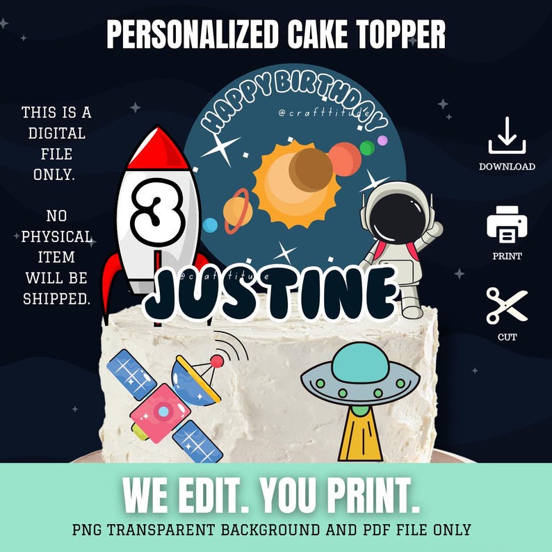 Astronaut Happy Birthday Cake Topper, Solar System, Universe, Outer ...