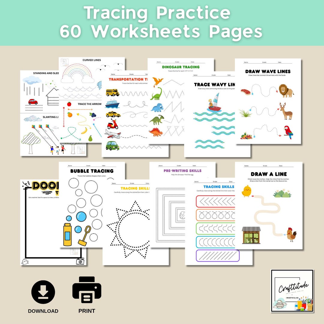 Tracing Practice, Pre Writing Worksheets for Preschool & Kindergarten ...