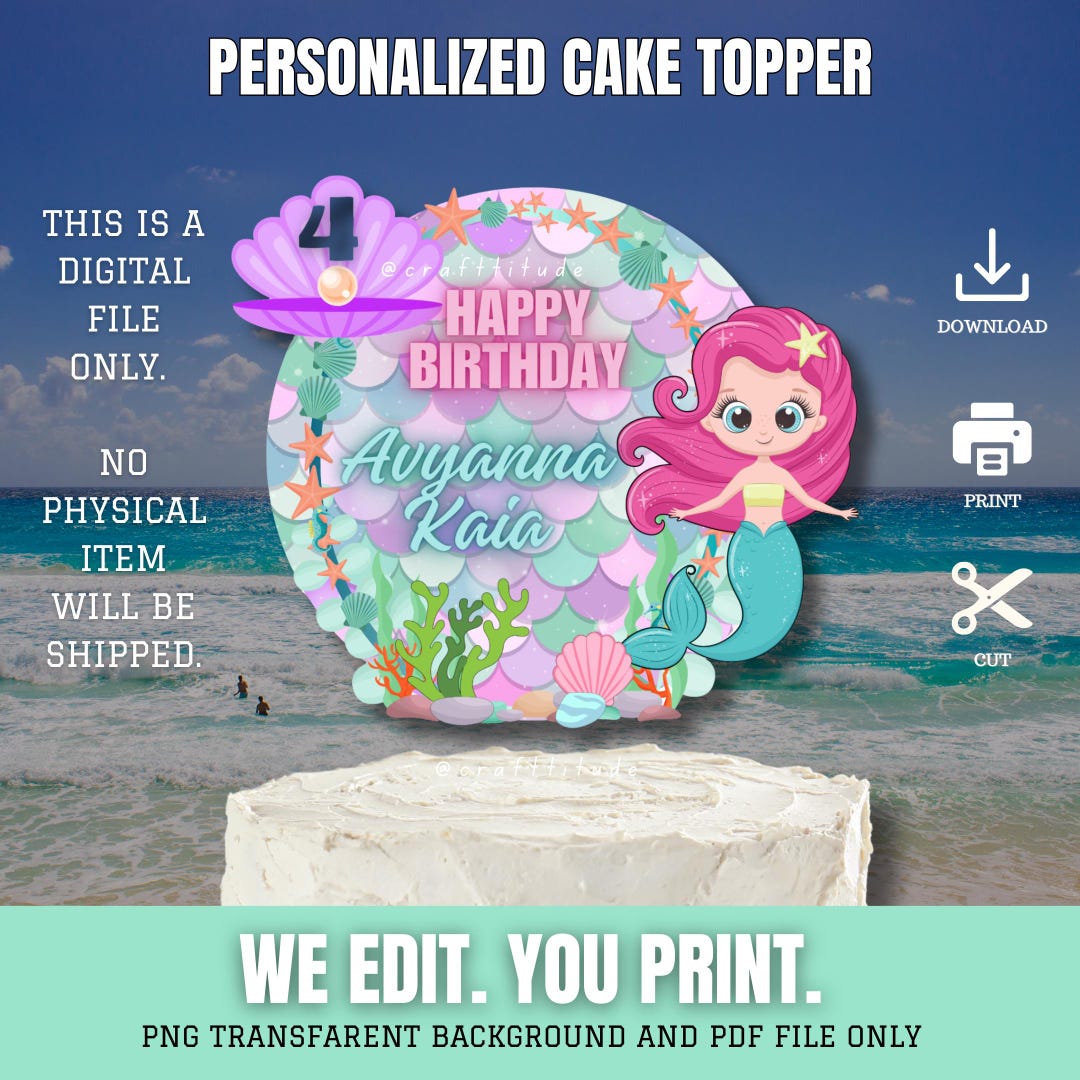 Mermaid Birthday Cake Topper Under the Sea Personalized Customized ...