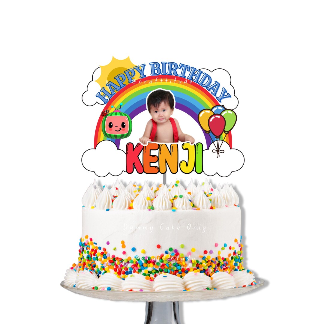 Happy Birthday Party Cake Topper Co Comelon Theme Watermelon Rainbow - Etsy