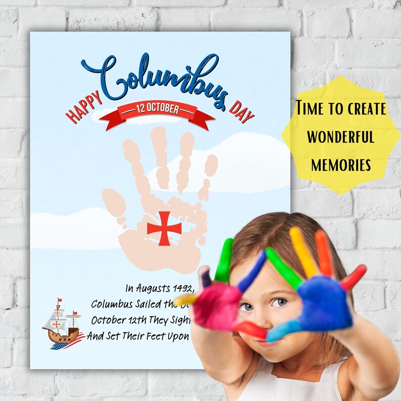 Columbus Day Handprint Set, Printable Christopher Columbus Craft, USA ...