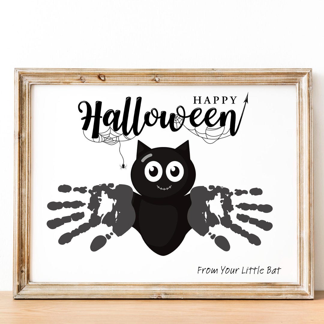 Halloween Bat Handprint Art, Printable Halloween Bat Activity, Kids ...