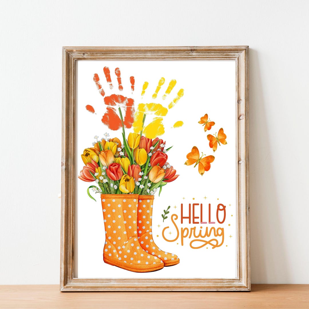 Spring Flowers Handprint Art, Hello Spring Craft for Kids, Preschool ...