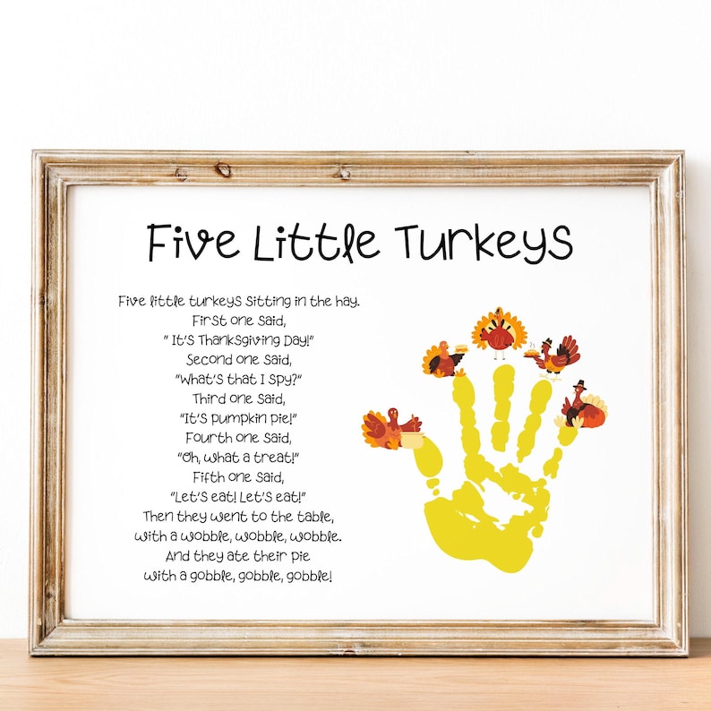 Five Little Turkeys Handprint Art, Printable Thanksgiving Activity, 5 ...