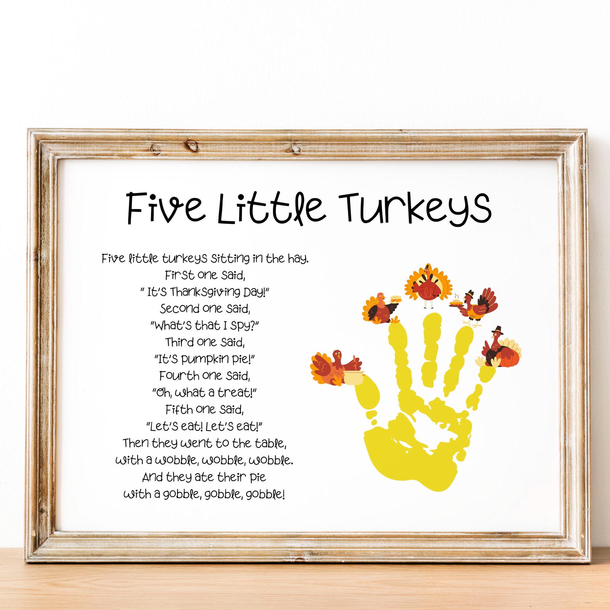 Five Little Turkeys Handprint Art, Printable Thanksgiving Activity, 5 ...