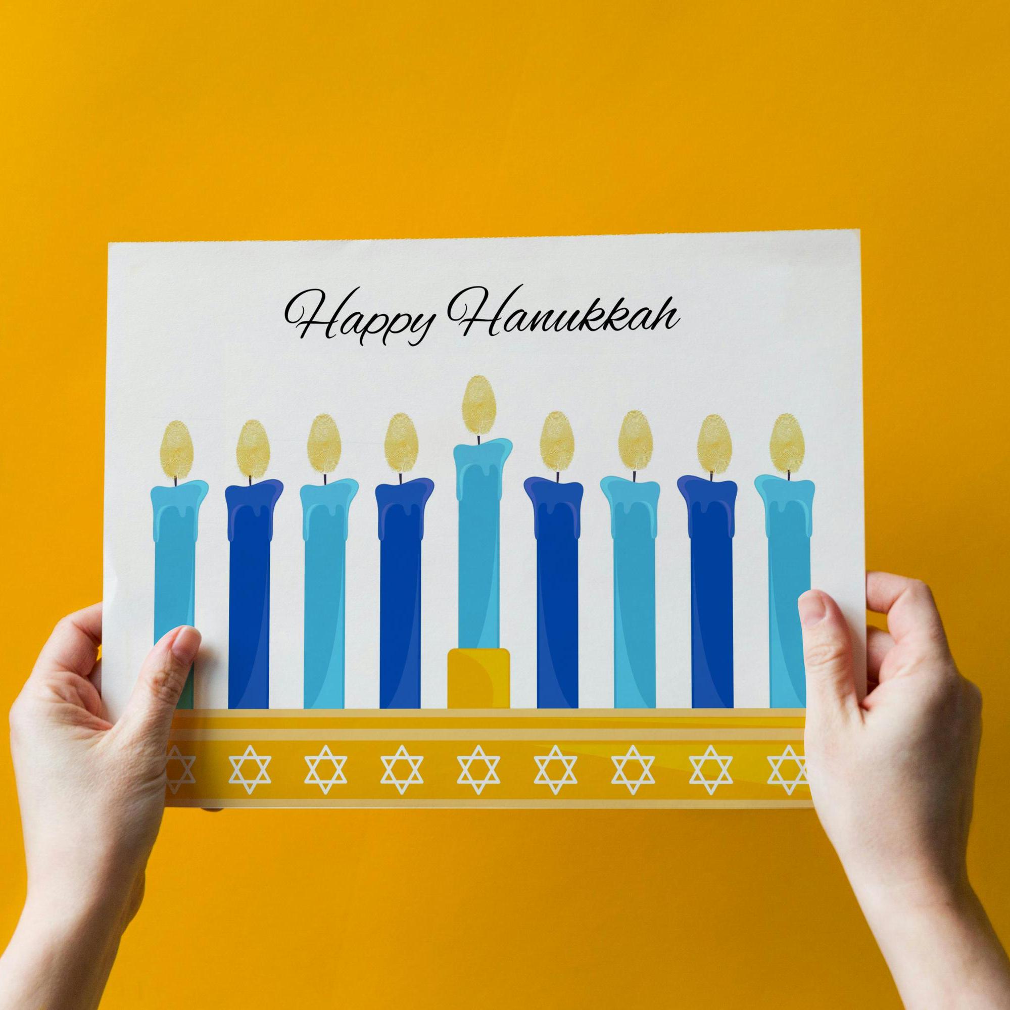 Hanukkah Menorah Craft for Kids, Fingerprint Hanukkah DIY Card, Jewish ...