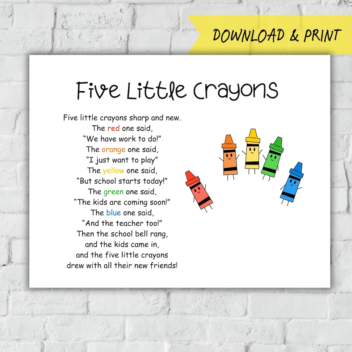 Five Little Crayons Poem, Back to School Handprint Art, First Day ...