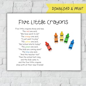 Five Little Crayons Poem, Back to School Handprint Art, First Day ...