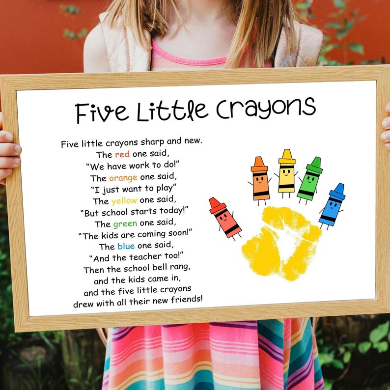 Five Little Crayons Poem, Back to School Handprint Art, First Day ...