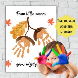 Little Acorns Handprint Craft, Printable Fall Handprint Activity, Kids ...